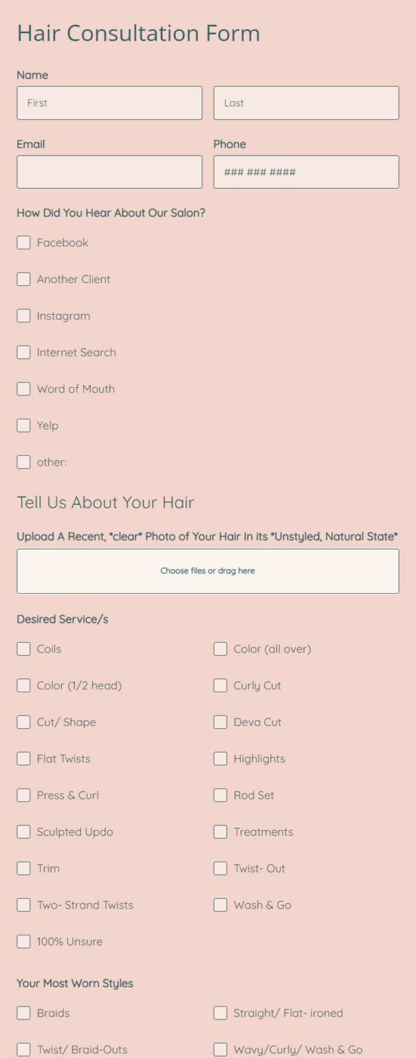 Free Online Forms for Beauty Salons & Spas | 123FormBuilder